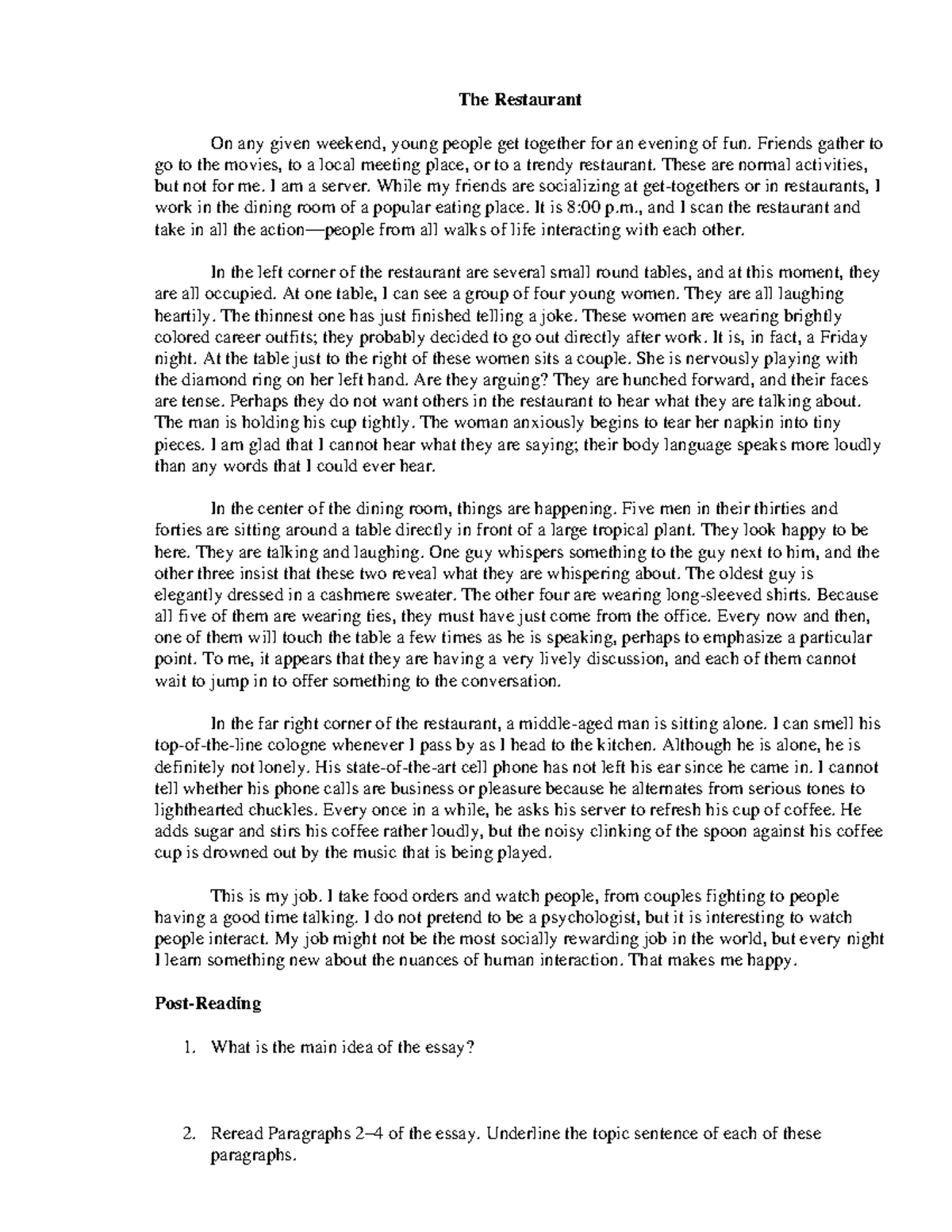 HW - Unit 2 - Descriptive Essay on Restaurant Observations - Studocu