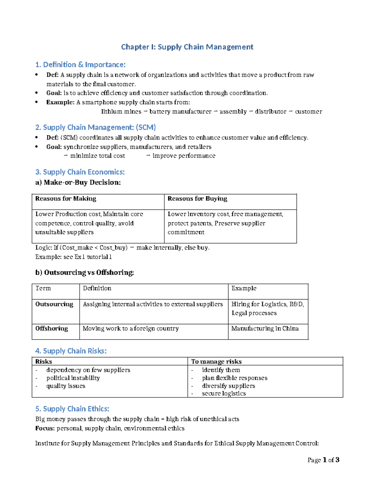 CH1: Supply Chain Management - Definitions, Strategies & Risks - Studocu