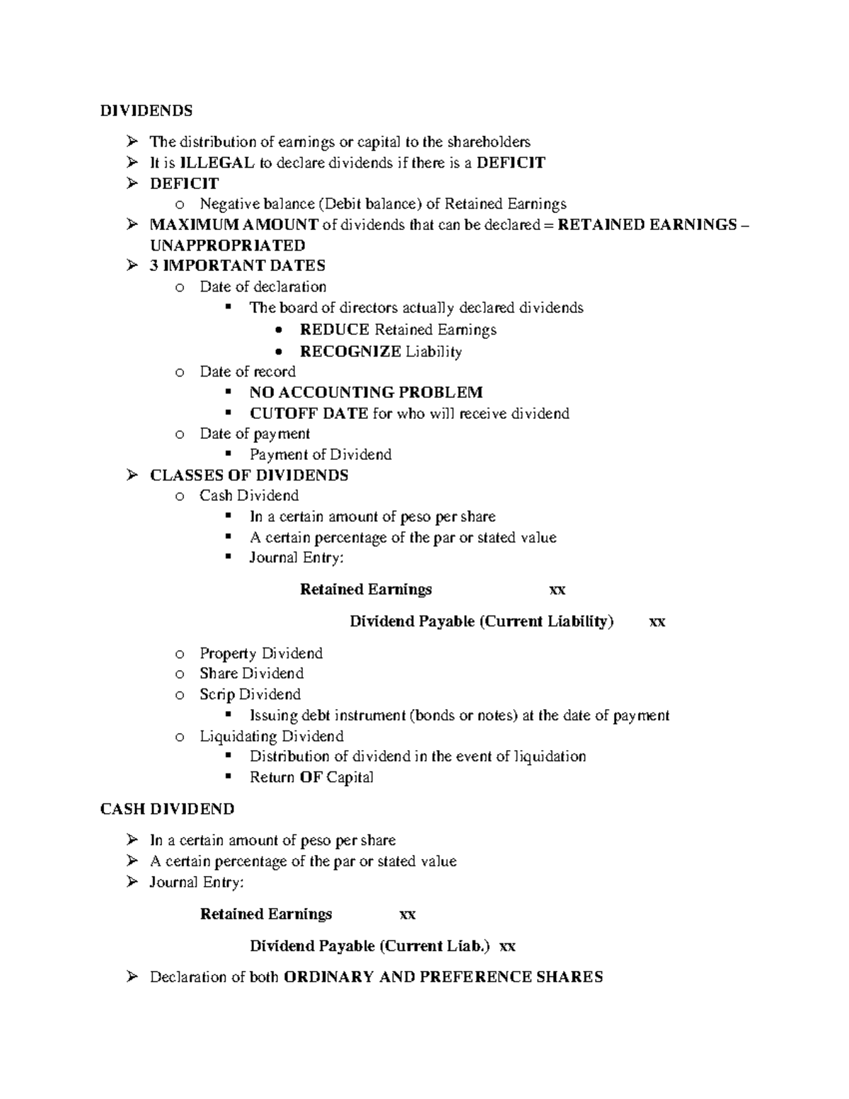 Accounting for Dividends: Key Concepts and Important Dates - Studocu