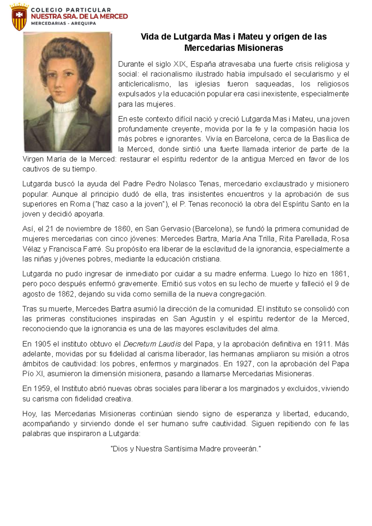Vida de Lutgarda Mas i Mateu y las Mercedarias Misioneras en el XIX ...