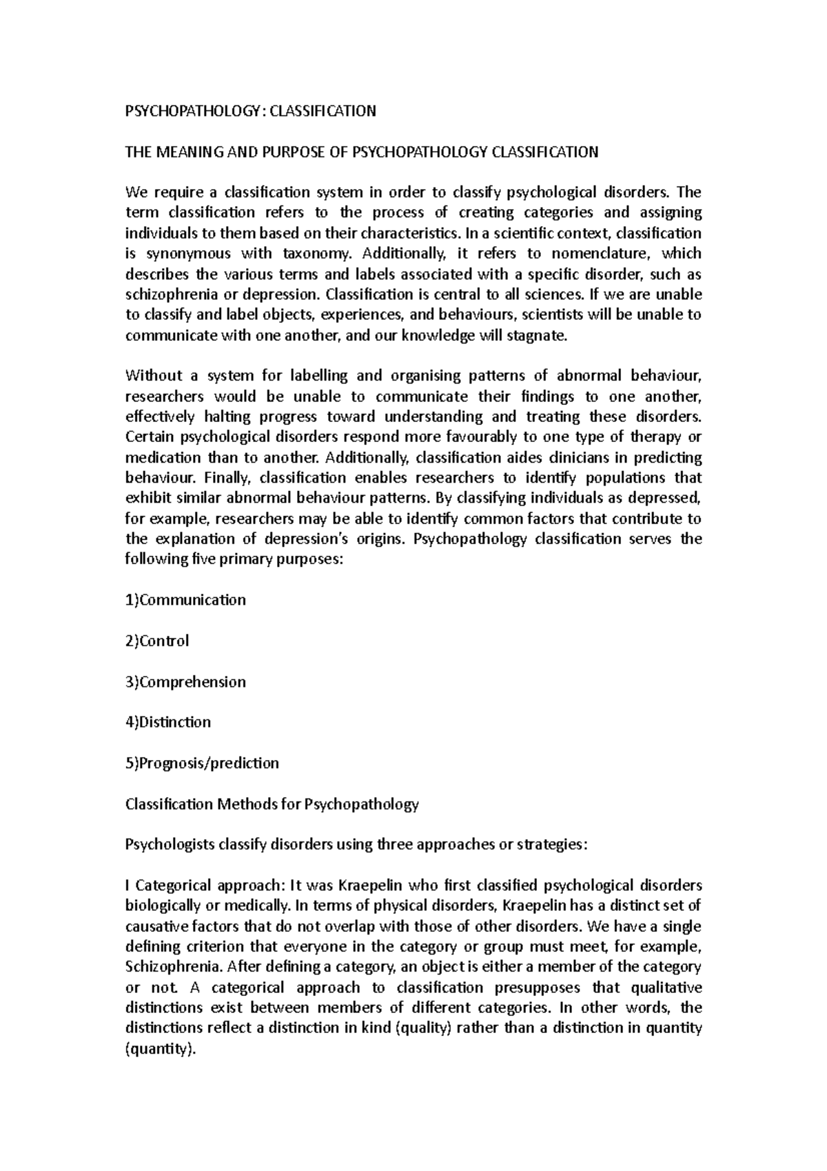 Psychopathology Classification - PSYCHOPATHOLOGY: CLASSIFICATION THE ...