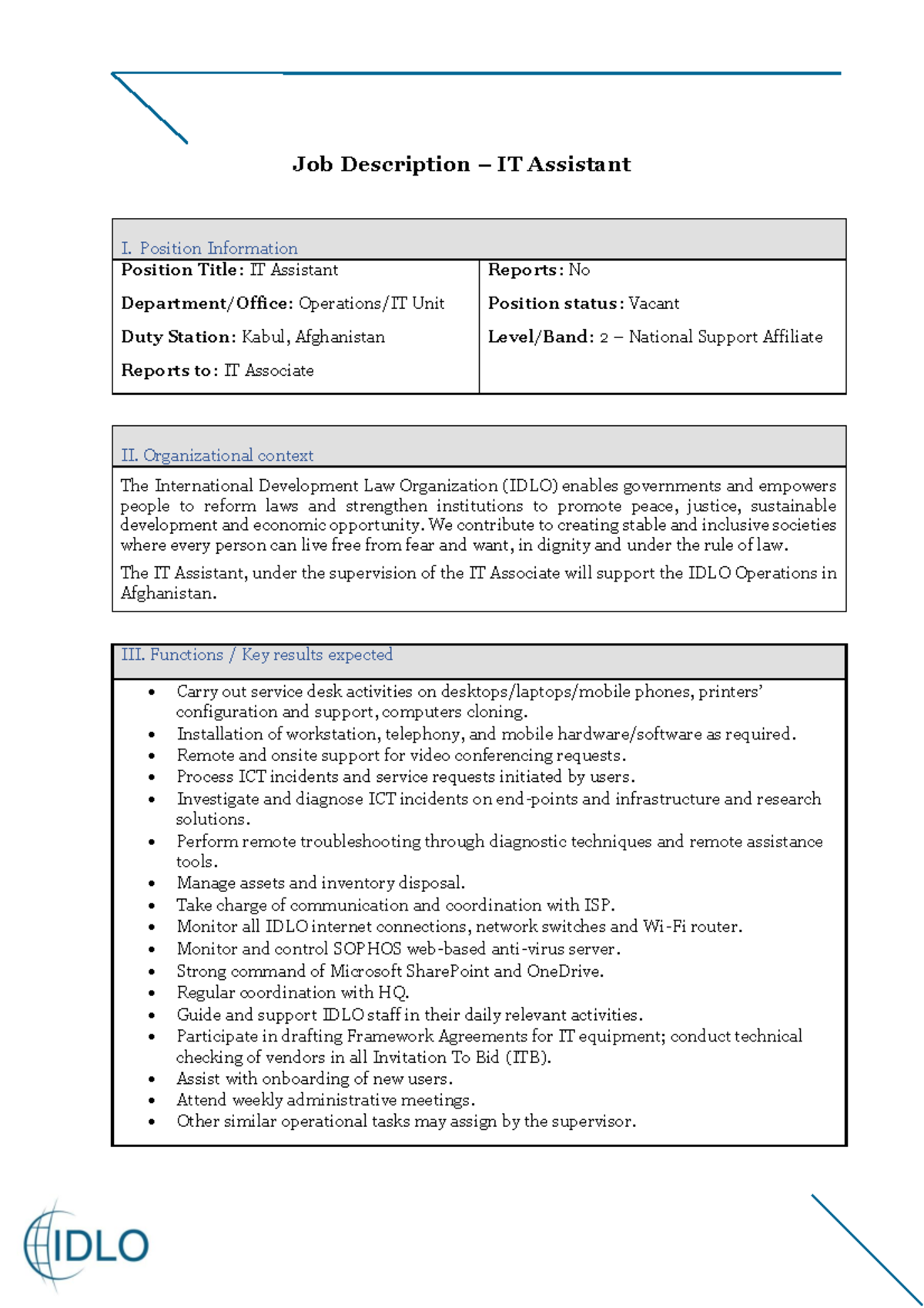 TOR-IT Assistant Job Description and Key Responsibilities - Studocu