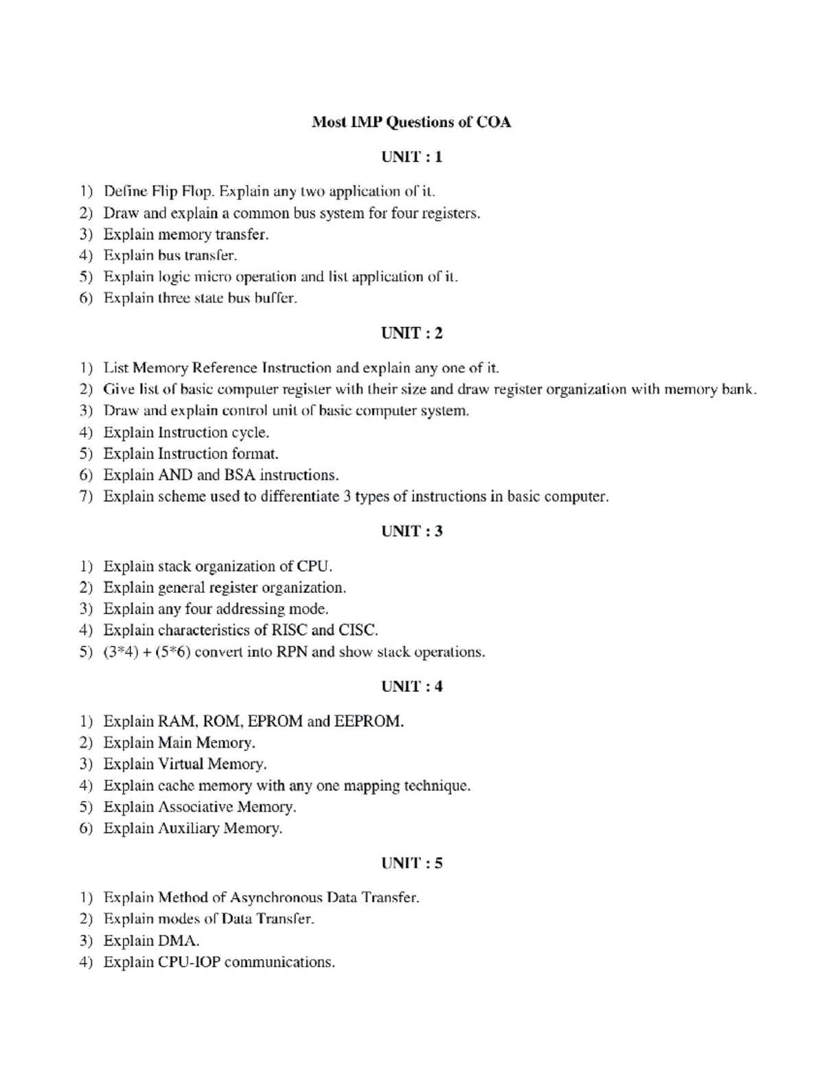 COA IMPQ 1 - Important Questions for Computer Organization ...