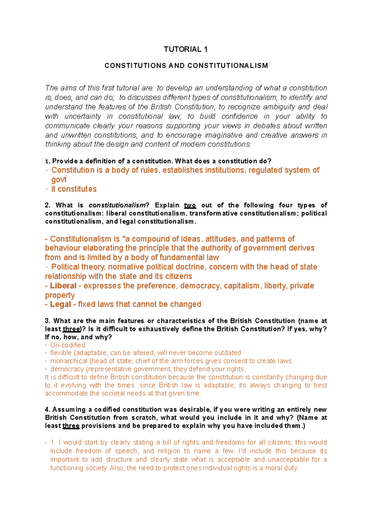 LW1120 Tutorial 1 Introduction to Constitutions. Tutorial Readings and ...