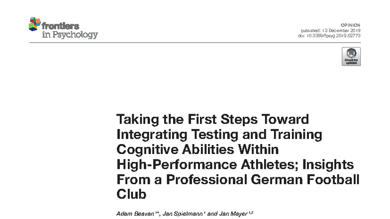 Integrating Cognitive Testing and Training in Football: Insights from ...