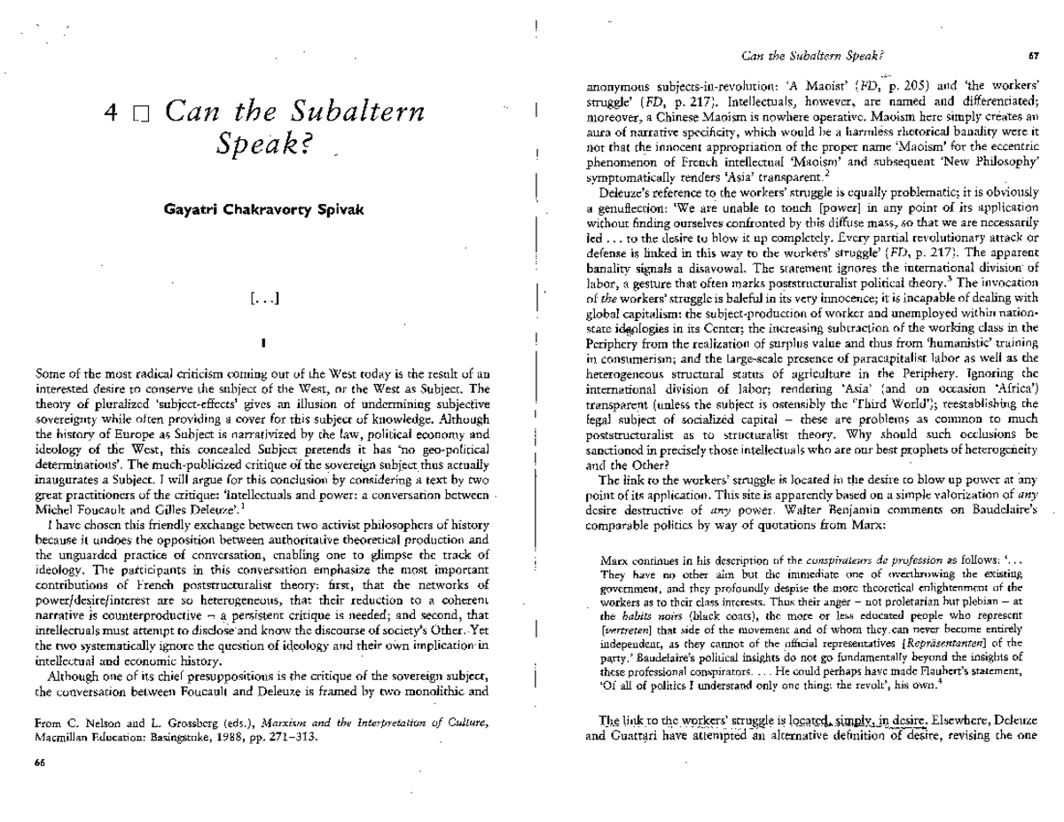 Exploring the Subaltern's Voice: Key Concepts and Perspectives - Studocu