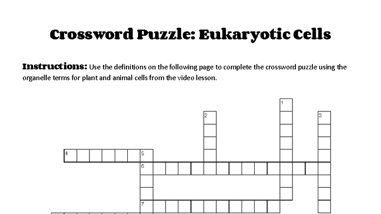 Eukaryotic Cell Organelles - Crossword Puzzle - Comp 378 - Crossword ...