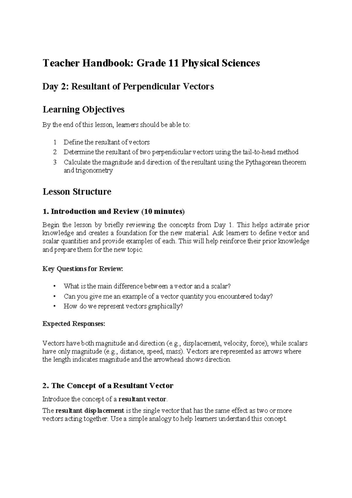 Grade 11 Physical Sciences: Resultant of Perpendicular Vectors Lesson ...