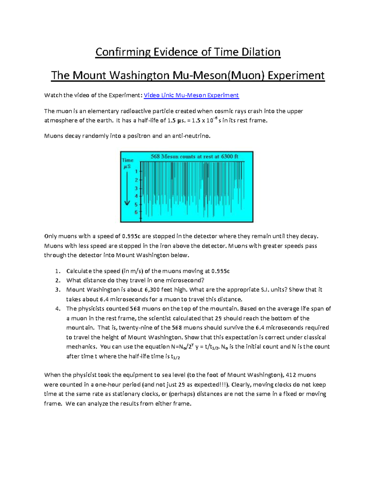 Muon Time Dilation Evidence from the Mount Washington Experiment - Studocu
