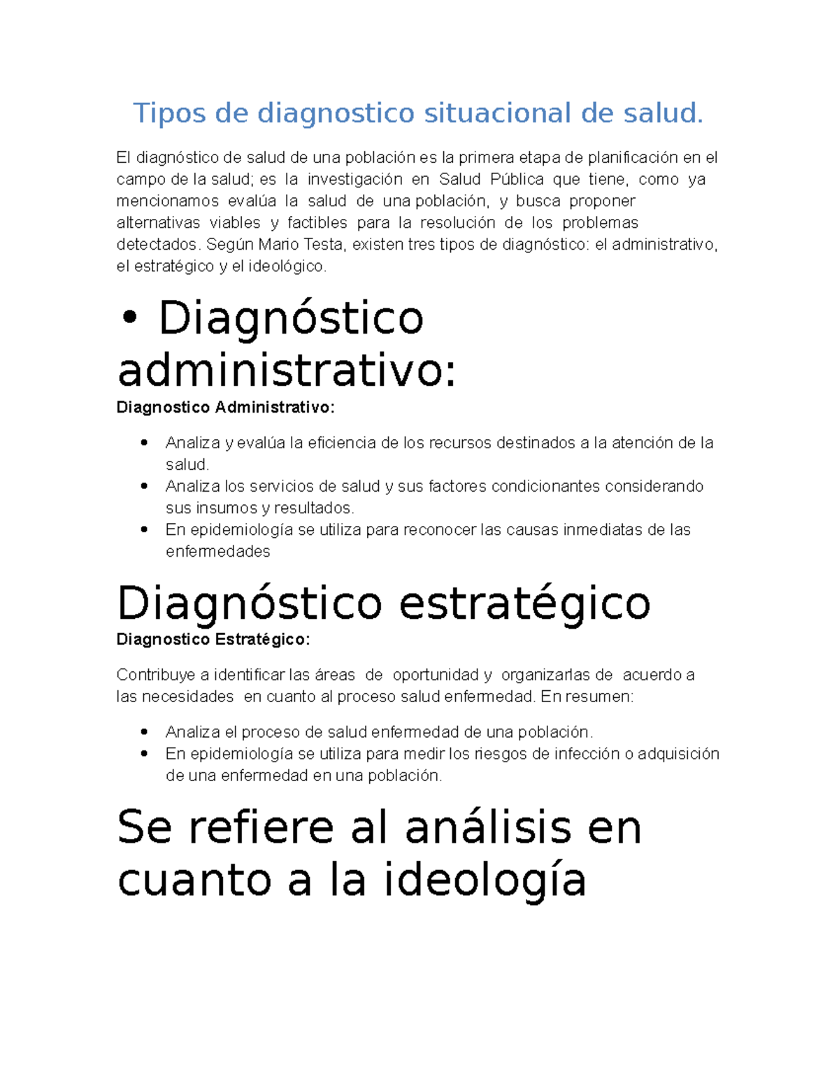 Tipos de diagnostico situacional de salud - El diagnóstico de salud de ...