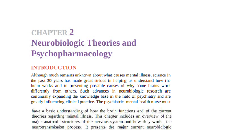 CHAPTER 2 Neurobiologic Theories & Psychopharmacology Overview - Studocu