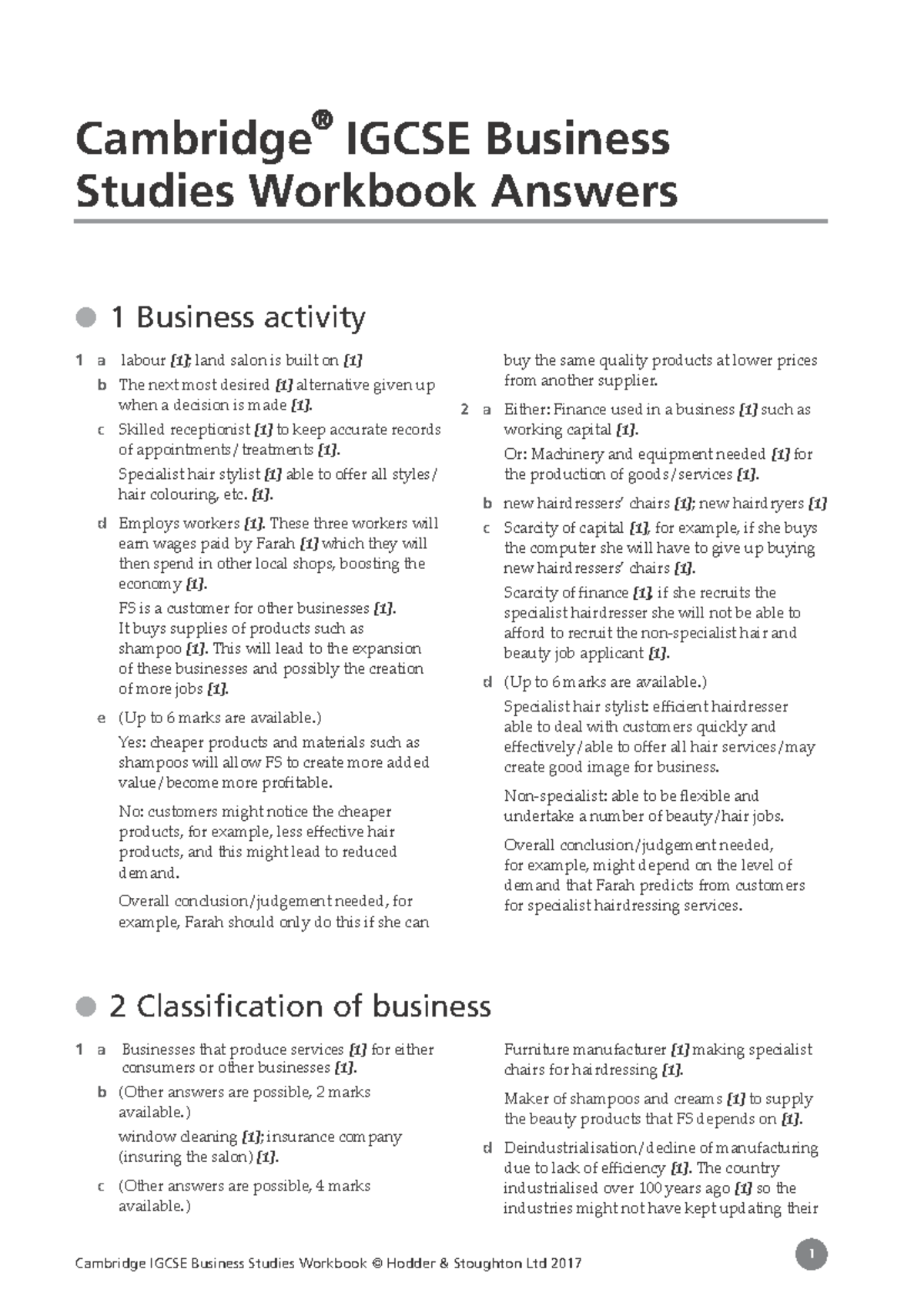 Cambridge IGCSE Business Workbook Answers and Insights - Studocu
