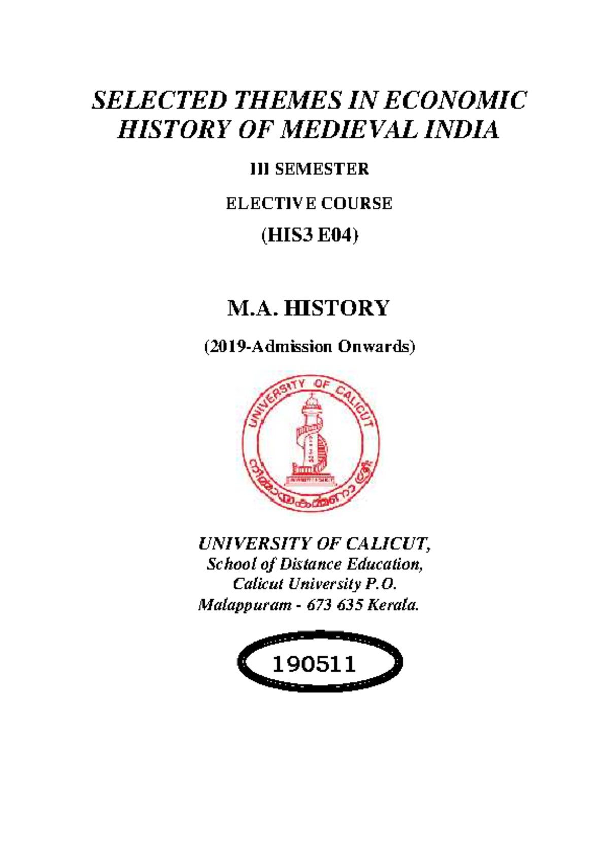 HIS3E04 - Selected Themes in Economic History of Medieval India - Studocu