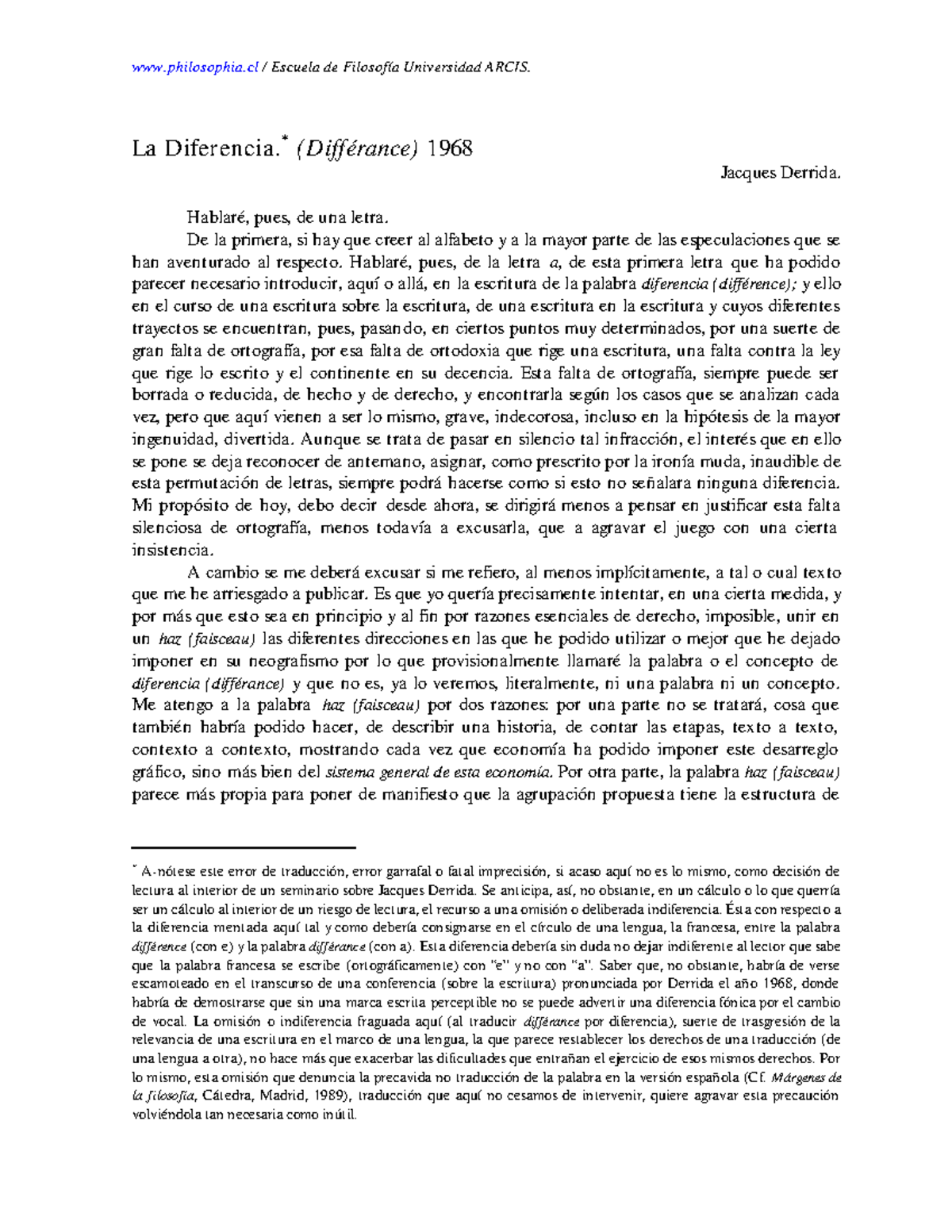 Derrida, Jacques - La diferencia - La Diferencia. (Différance) 1968 ...