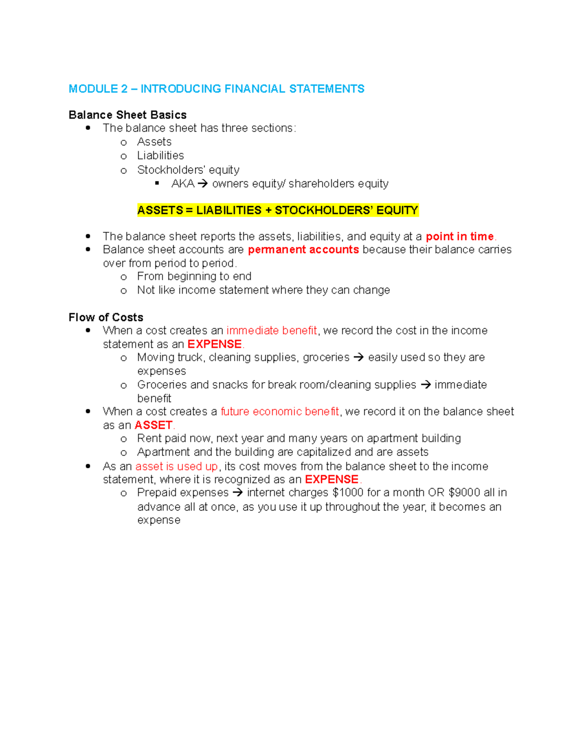 Module 2 - Introduction to Financial Statements and Quiz - Studocu