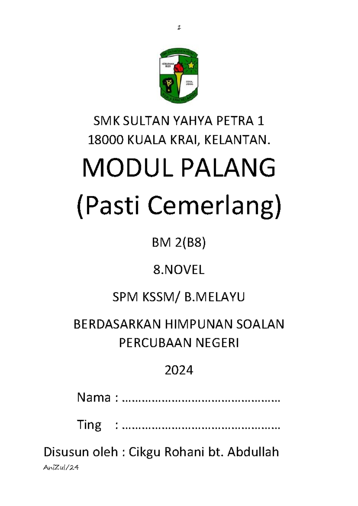 BM 2(B8) - Panduan Pemahaman Novel SPM 2024 - Studocu