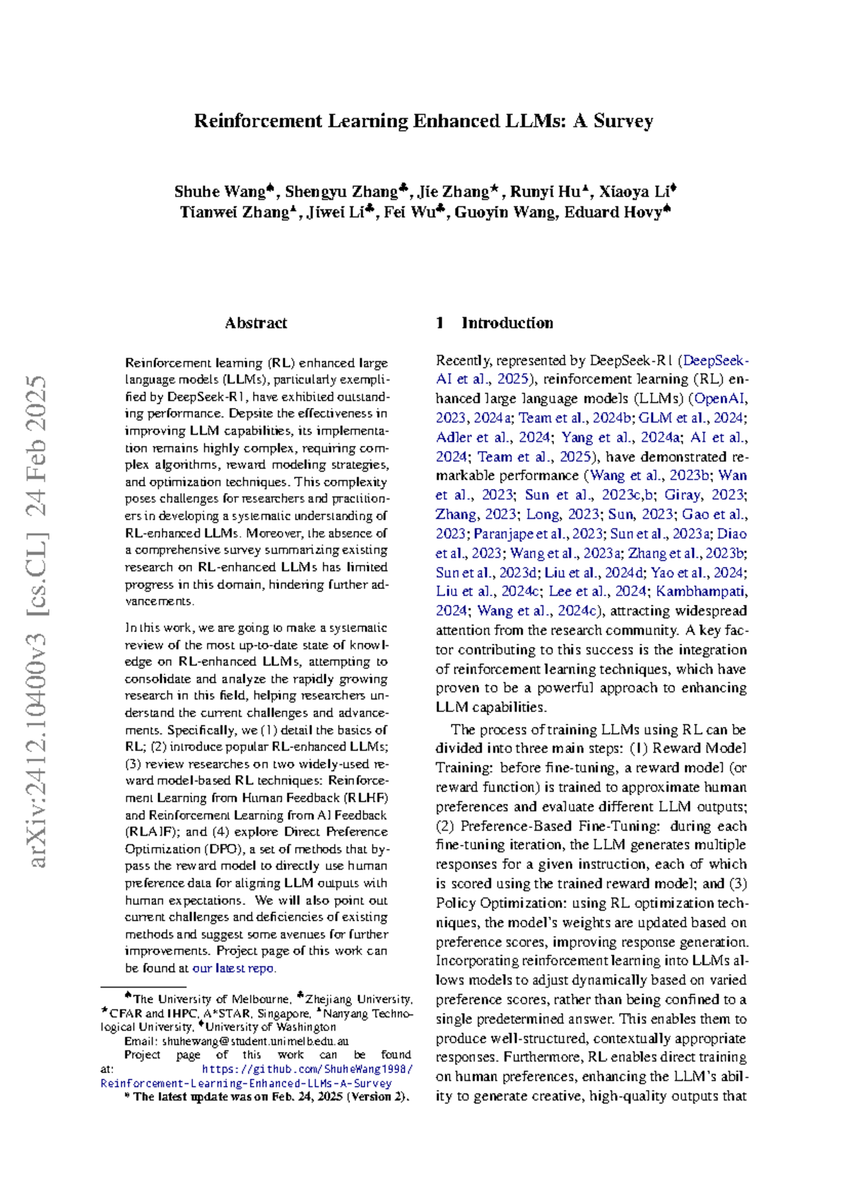 Reinforcement Learning Enhanced LLMs: A Comprehensive Survey (CS-2025 ...