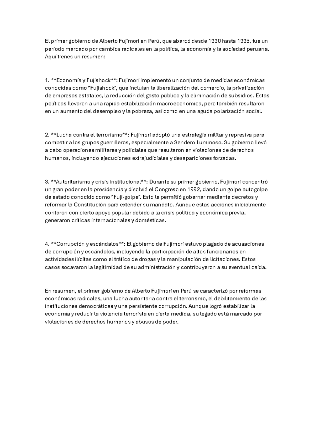 Análisis del Primer Gobierno de Alberto Fujimori en Perú (1990-1995 ...