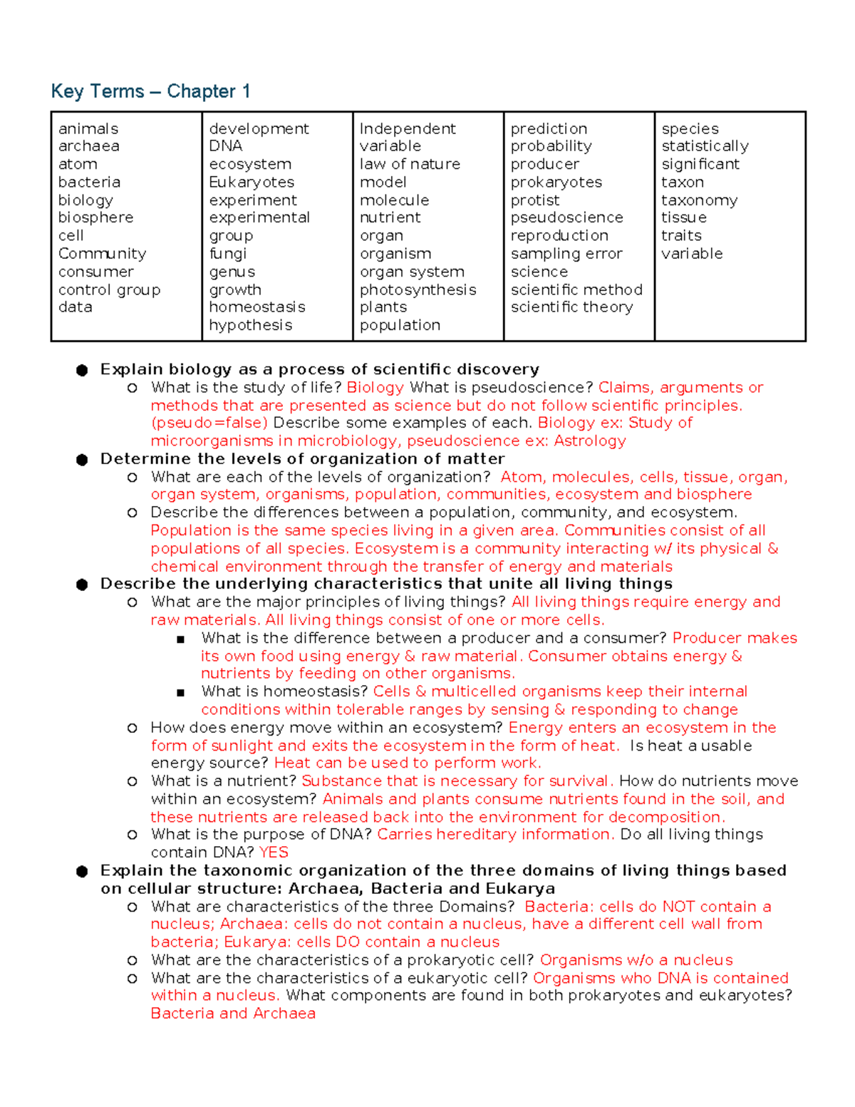 Midterm Study Guide - Biology Key Terms and Concepts Overview - Studocu