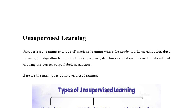 Unsupervised Learning Overview: Key Concepts & Algorithms - Studocu
