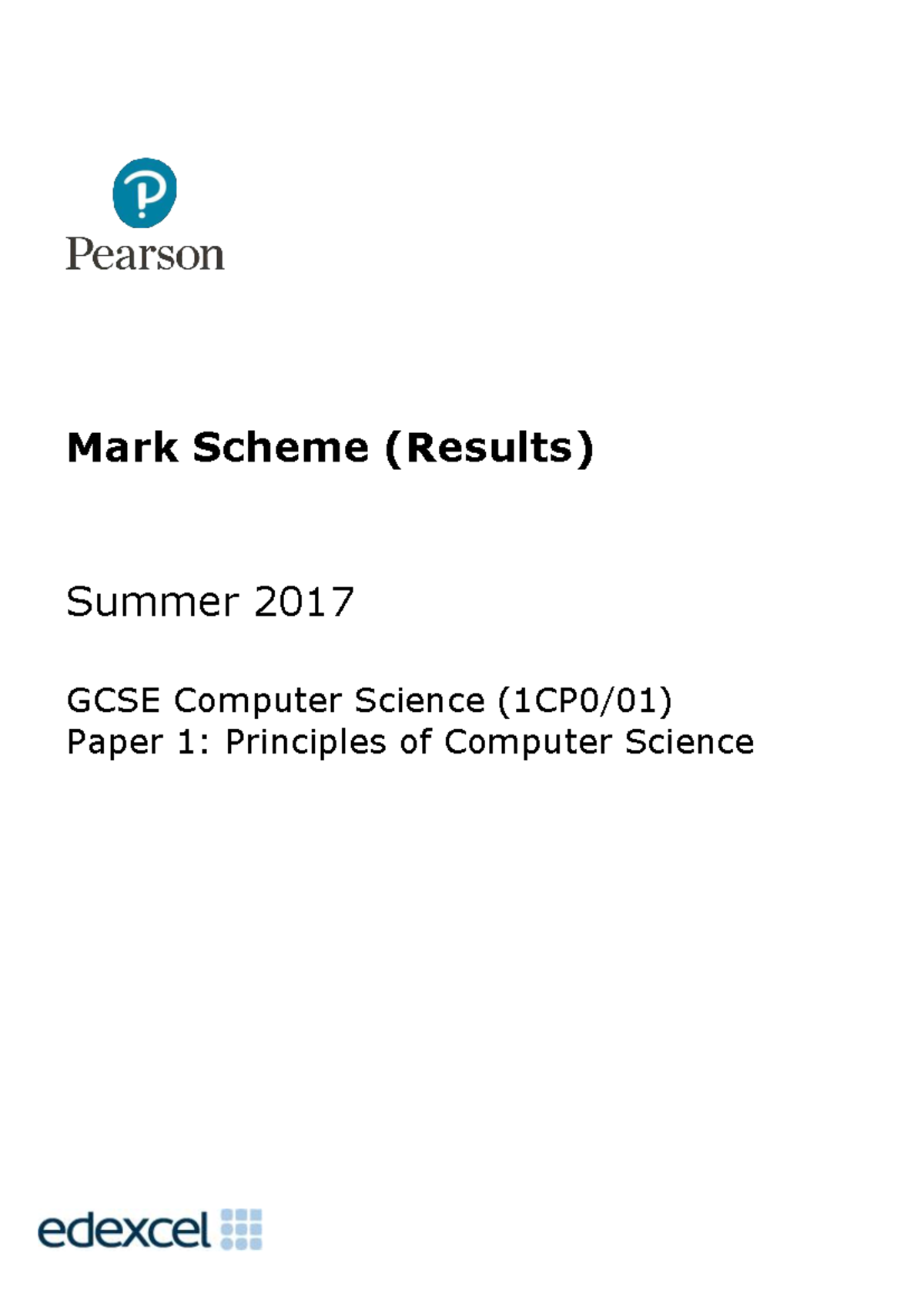 Mark Scheme (Results) Summer 2017 GCSE Computer Science 1CP0_01 - Studocu