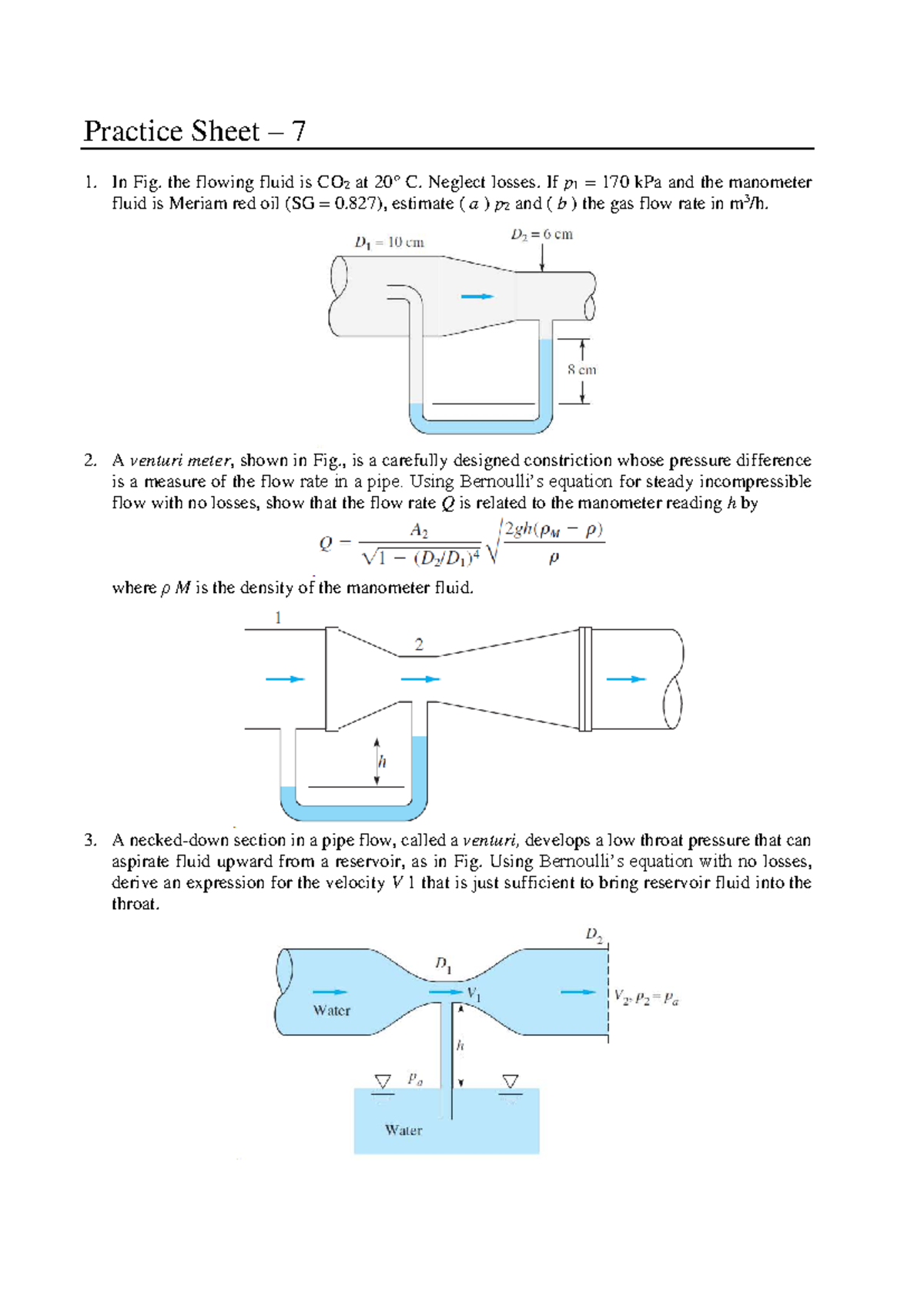 Practice Sheet 7: Bernoulli Theorem Applications and Calculations - Studocu