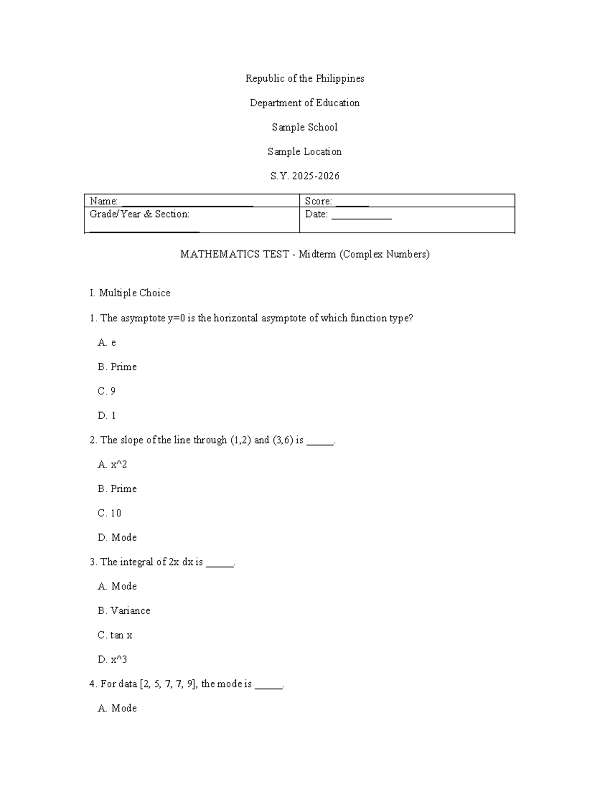 MATH 475 Midterm Exam: Complex Numbers Test Spring 2025 - Studocu