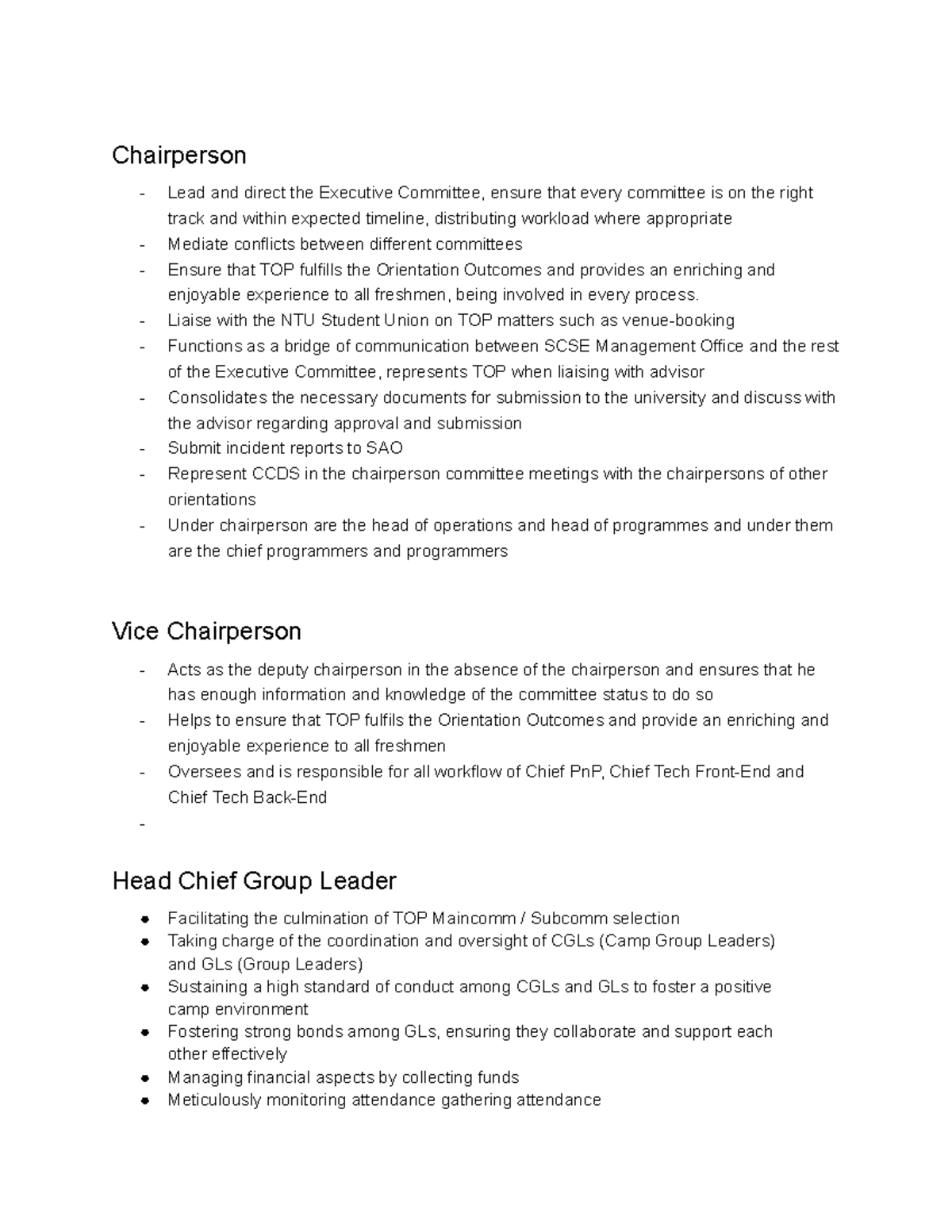 Role and Responsibilities - Chairperson - Lead and direct the Executive ...