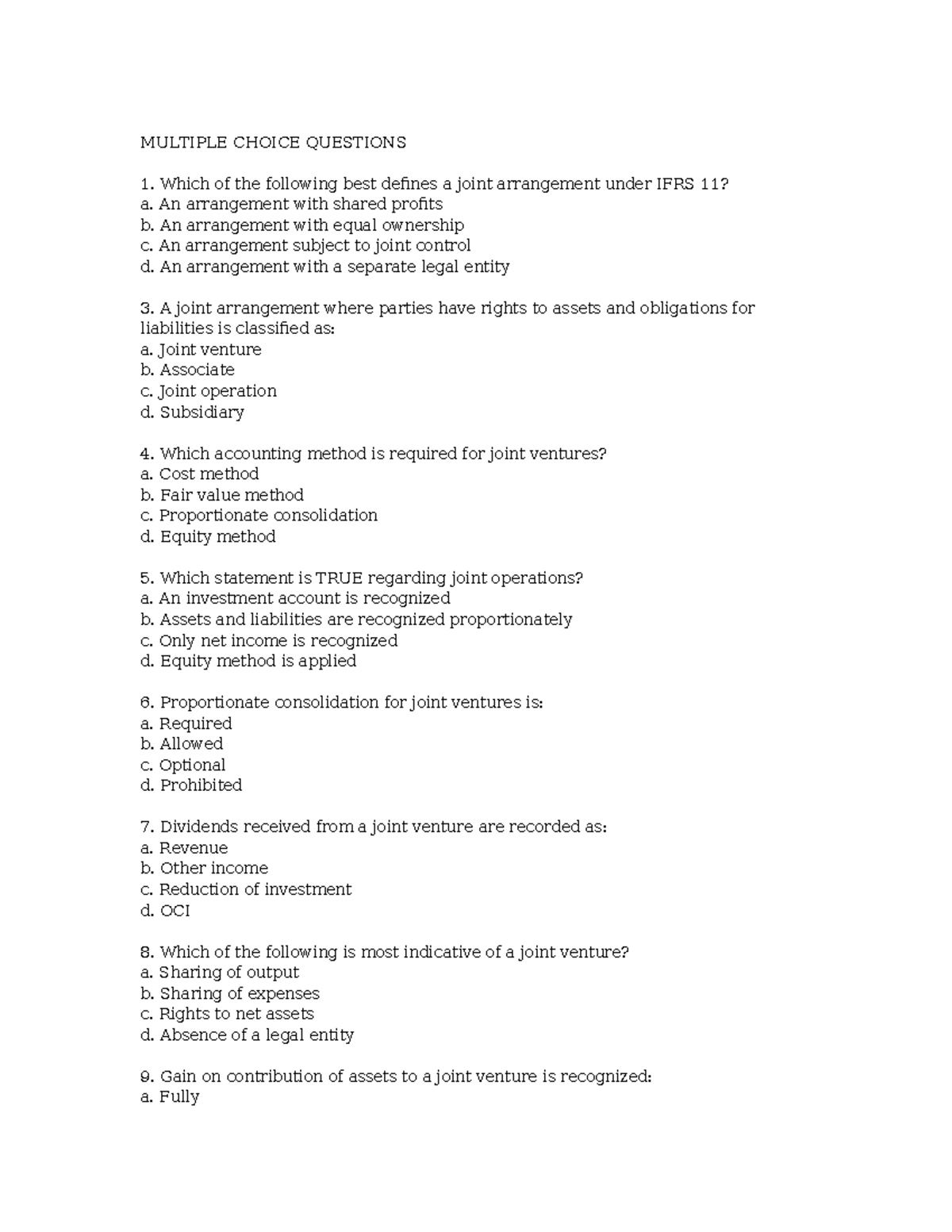 IC-AFAR Joint Arrangements MCQ Assessment Questions - Studocu