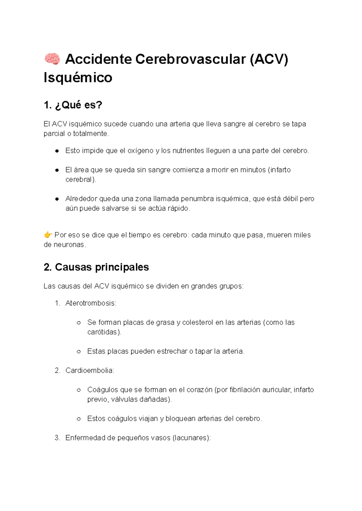 Neurología: Resumen sobre Accidente Cerebrovascular (ACV) Isquémico ...