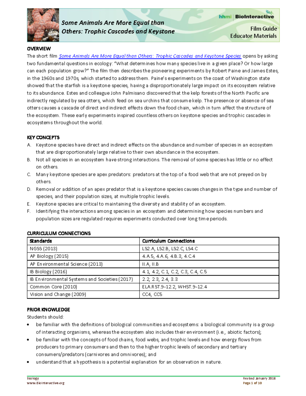 Trophic Cascades-Educator-film - Ecology Revised January 2018 Some ...