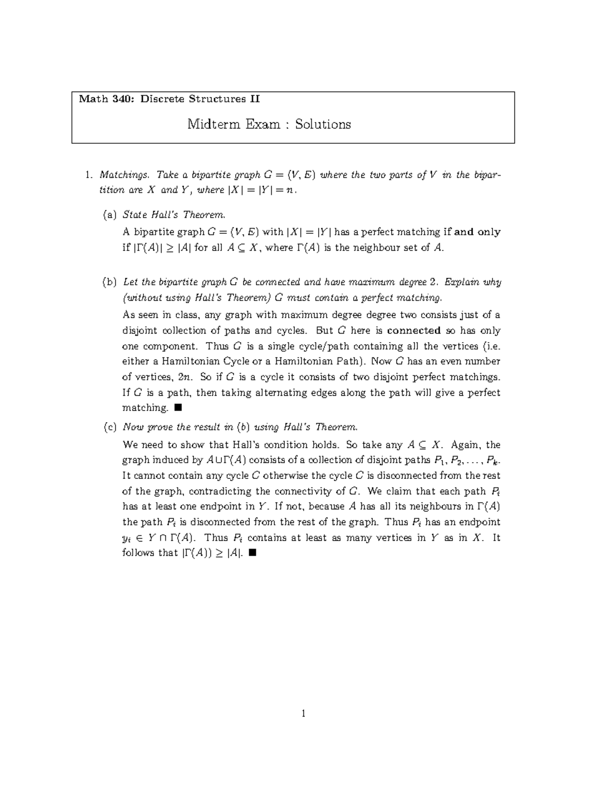 Math 340: Discrete Structures II Midterm Exam Solutions - Studocu