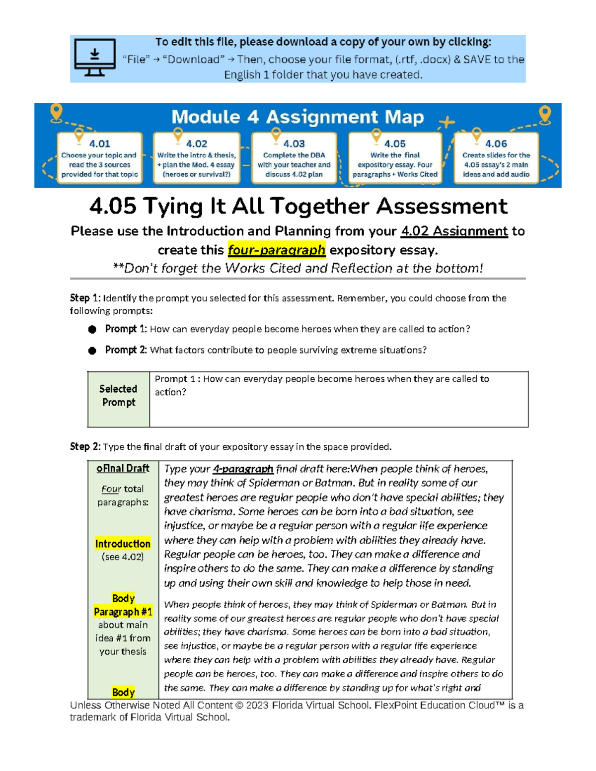 4.05 Expository Essay: Everyday Heroes in English 1 Assessment - Studocu