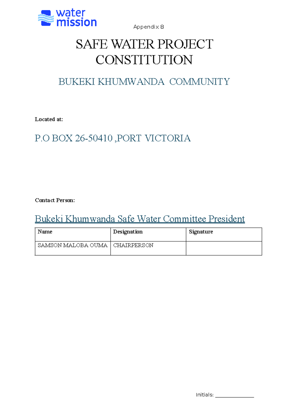 SAFE WATER PROJECT CONSTITUTION - BUKEKI KHUMWANDA COMMUNITY - Studocu