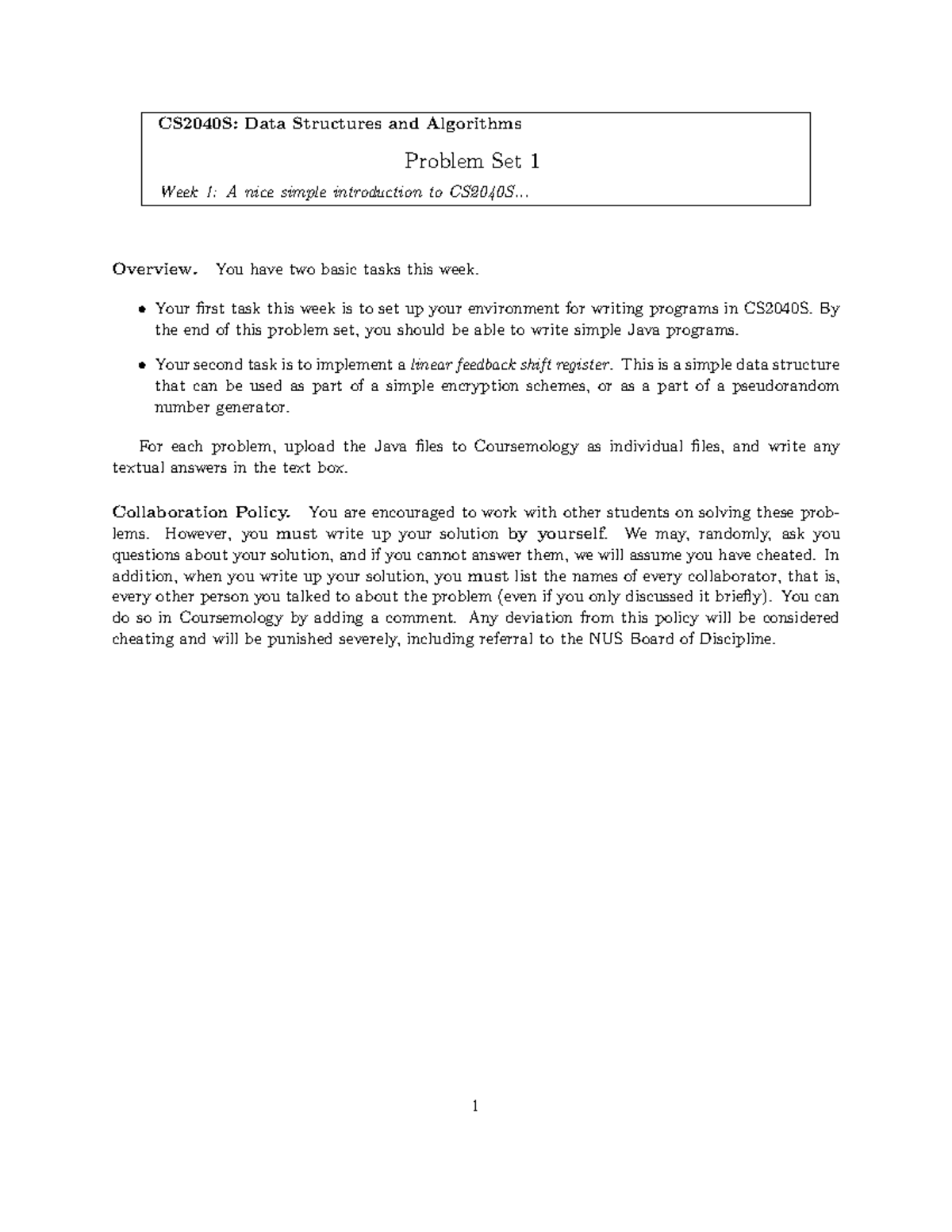 CS2040S: Problem Set 1 - Intro to Data Structures & Java Programming - Studocu
