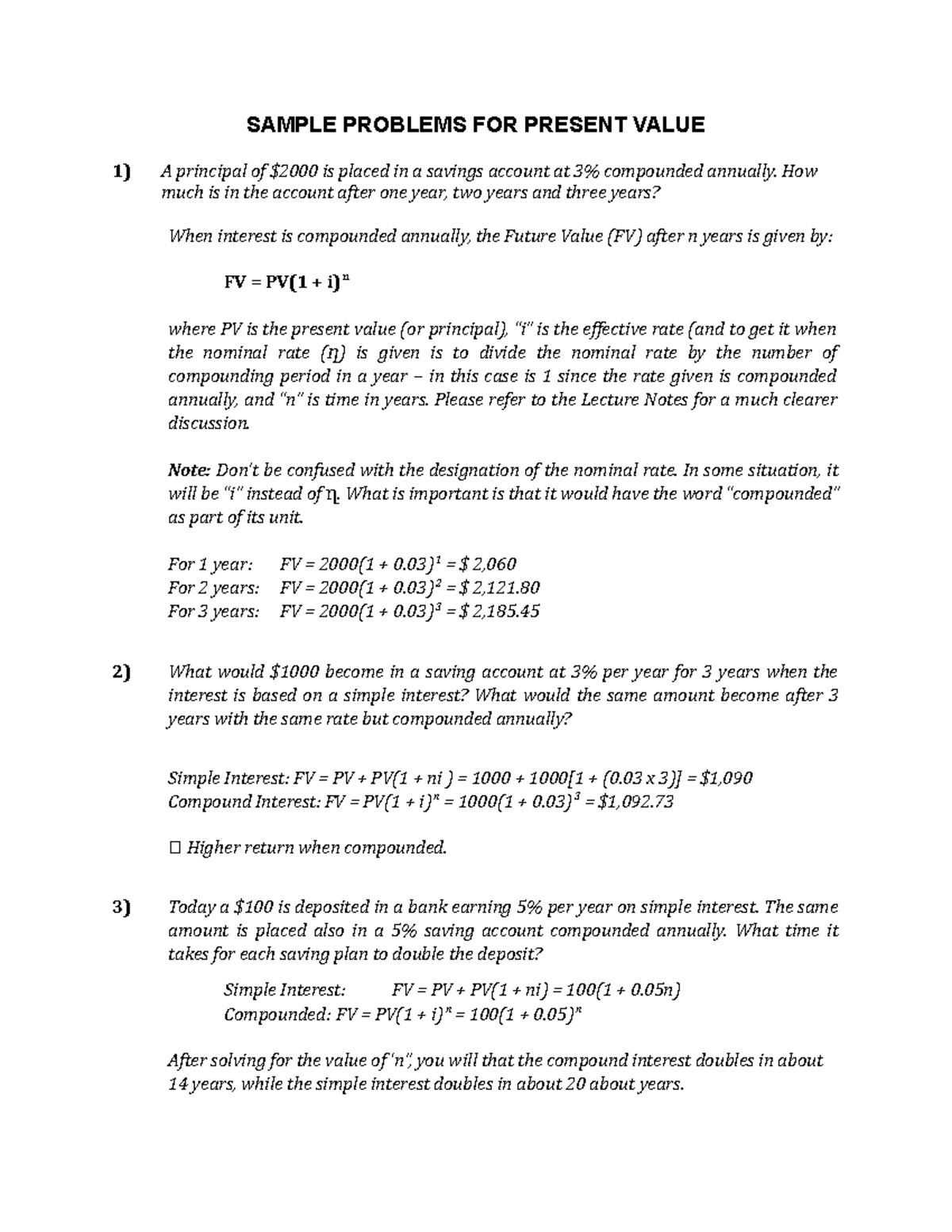 Sample Problem for Present Value 20 Nov 2020 - SAMPLE PROBLEMS FOR ...
