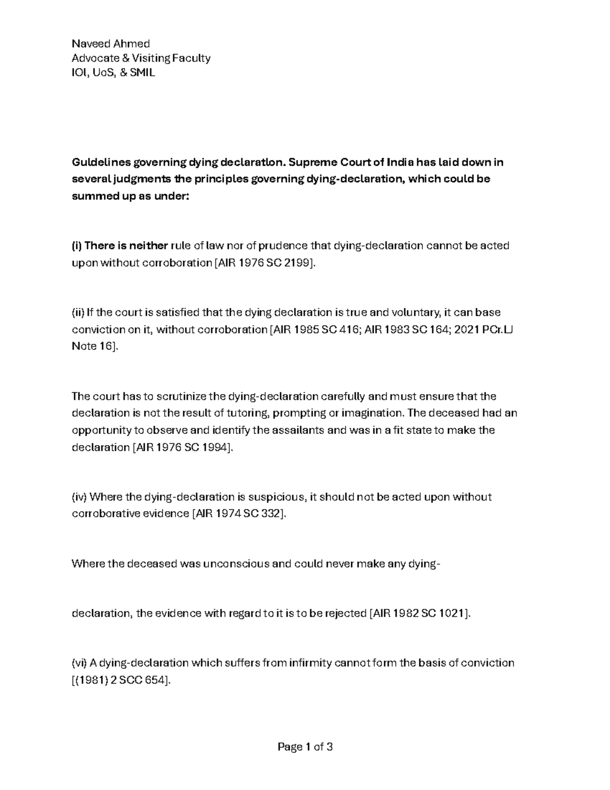 Dying Declaration Guidelines: Key Principles from Supreme Court ...