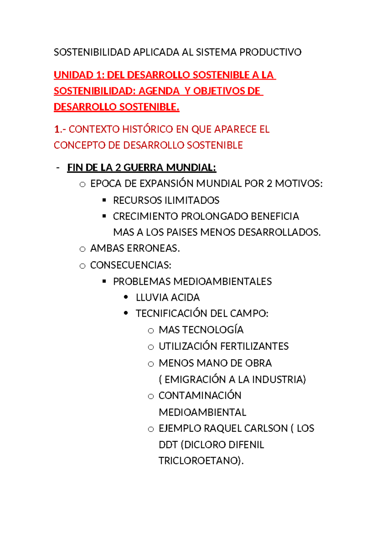 Resumen Unidad 1: Sostenibilidad y Desarrollo Sostenible - Studocu