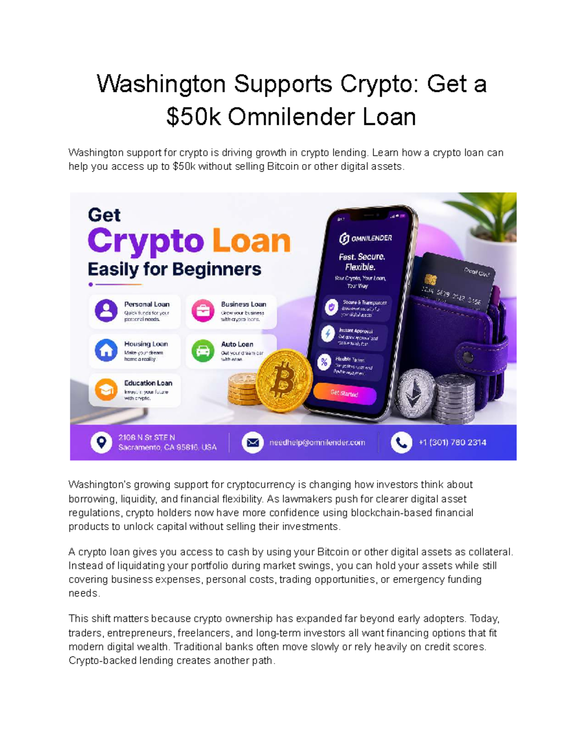 Washington's Support for Crypto: Access a $50k OmniLender Loan - Studocu
