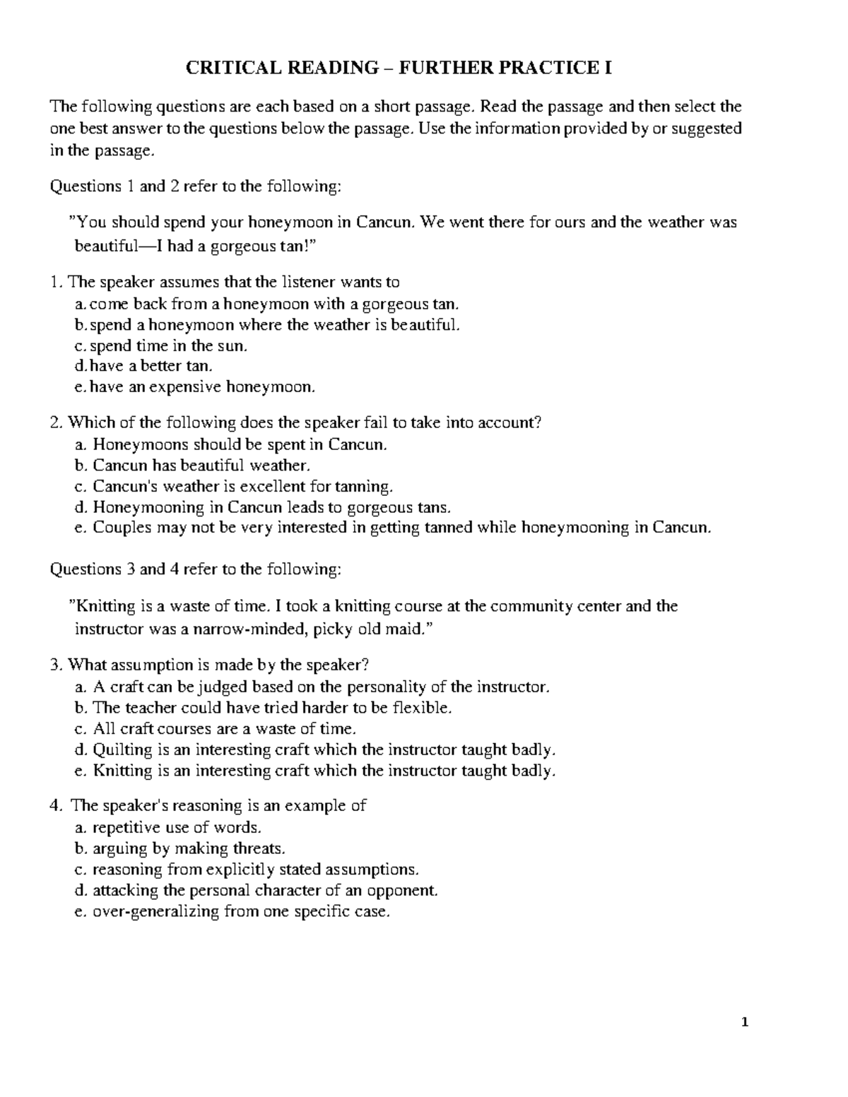 Critical Reading - Short Practice I (CRITICAL READING) - Studocu