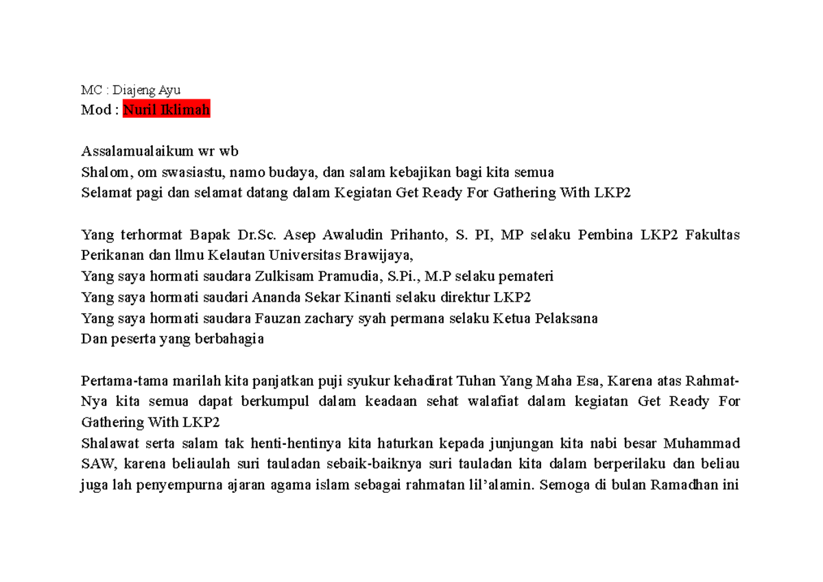 Teks Mod MC Bonding Rev - .......... - MC : Diajeng Ayu Mod : Nuril Iklimah Assalamualaikum wr ...