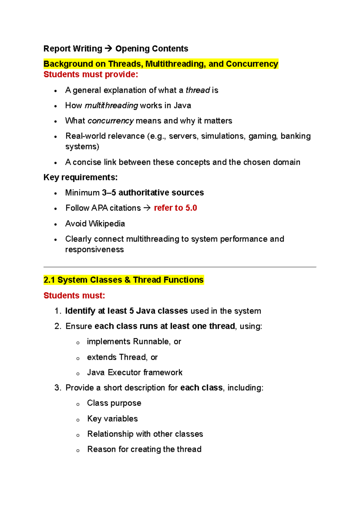 Java Multithreading Report Writing Guidelines (CS101) - Studocu