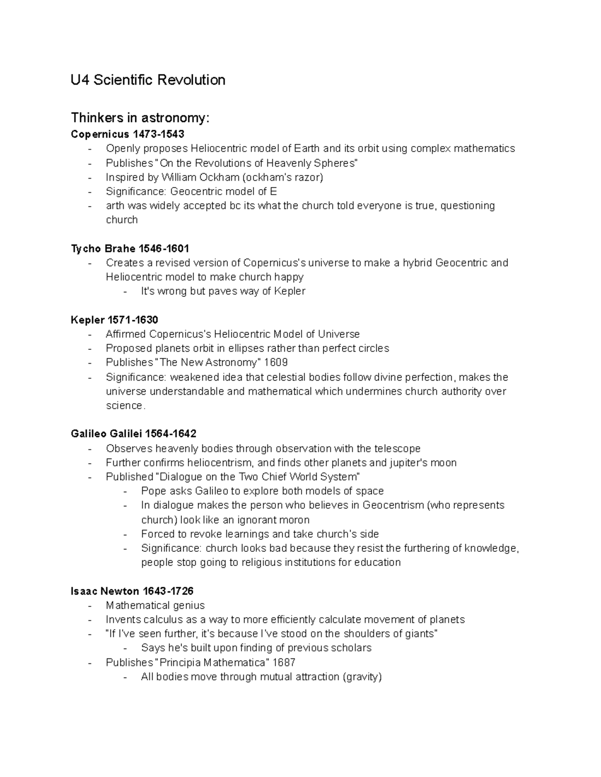U5 Review Guide: Key Thinkers of the Scientific Revolution and ...