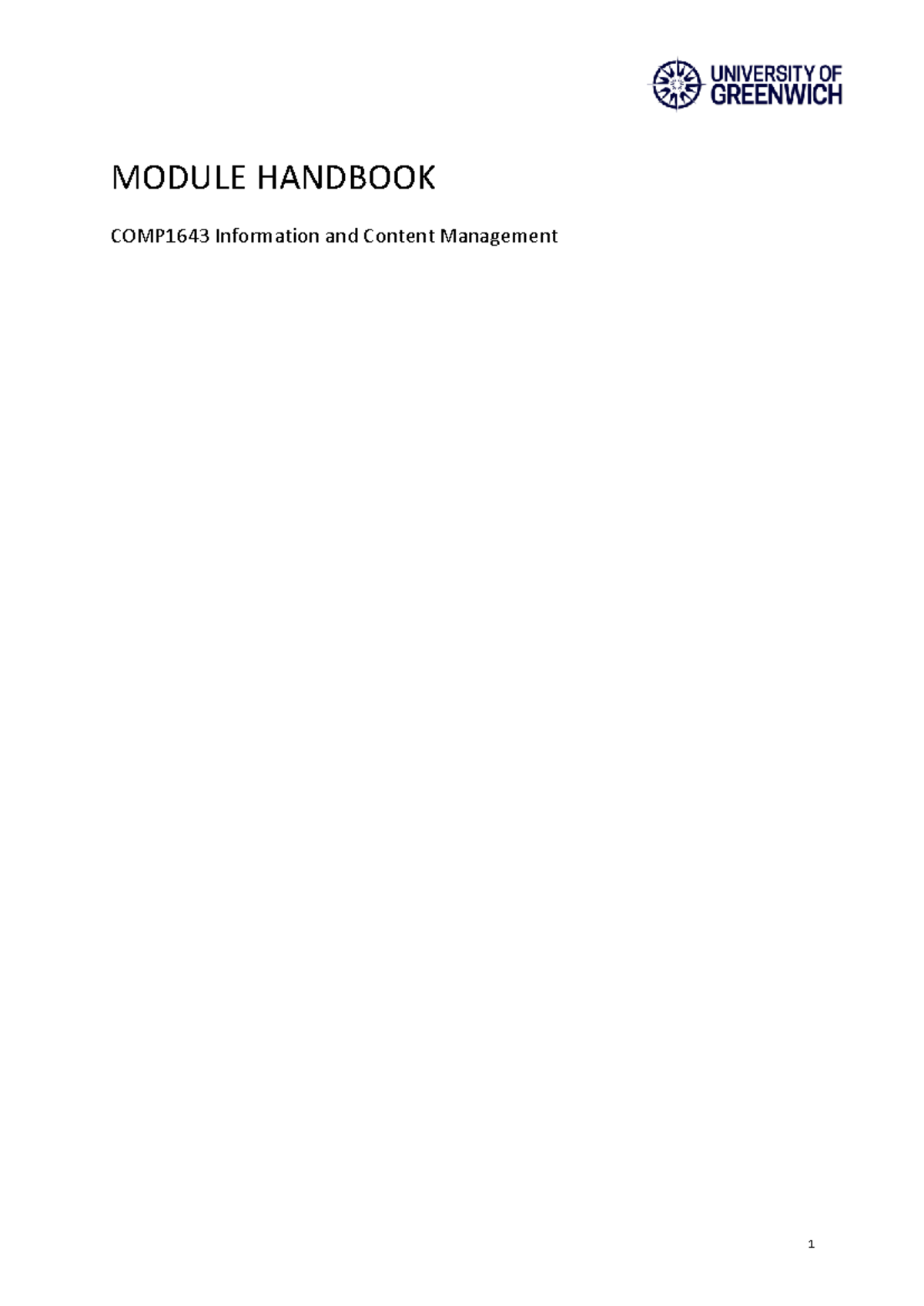 MODULE HANDBOOK COMP1643: Information & Content Management 1 - Studocu