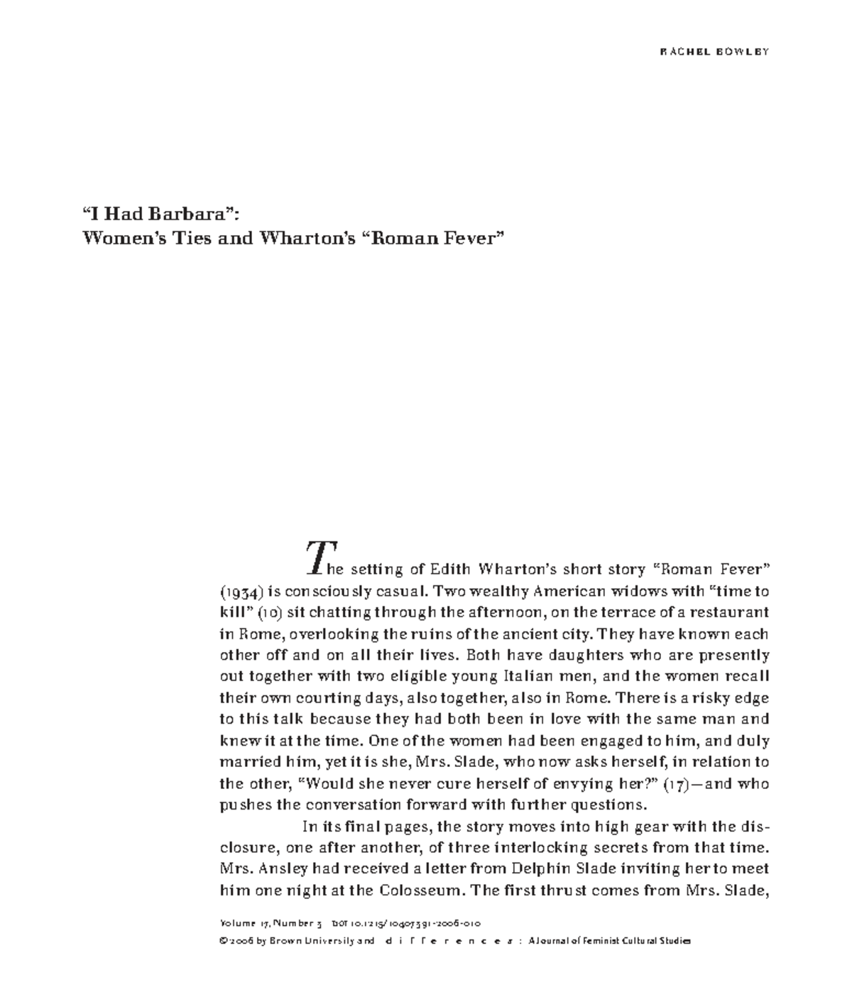 Roman Fever: Analyzing Edith Wharton's Narrative Ties and Secrets - Studocu