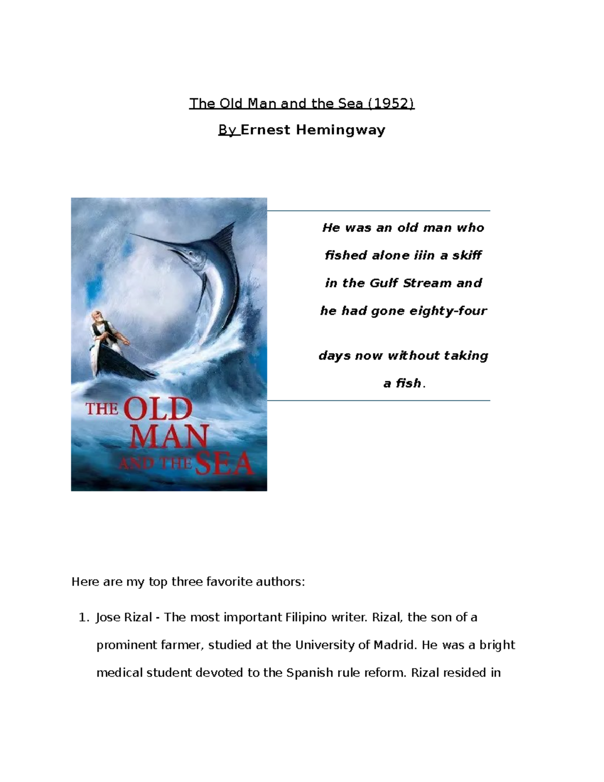 The Old Man and the Sea - Descriptive Analysis of Hemingway's Work ...