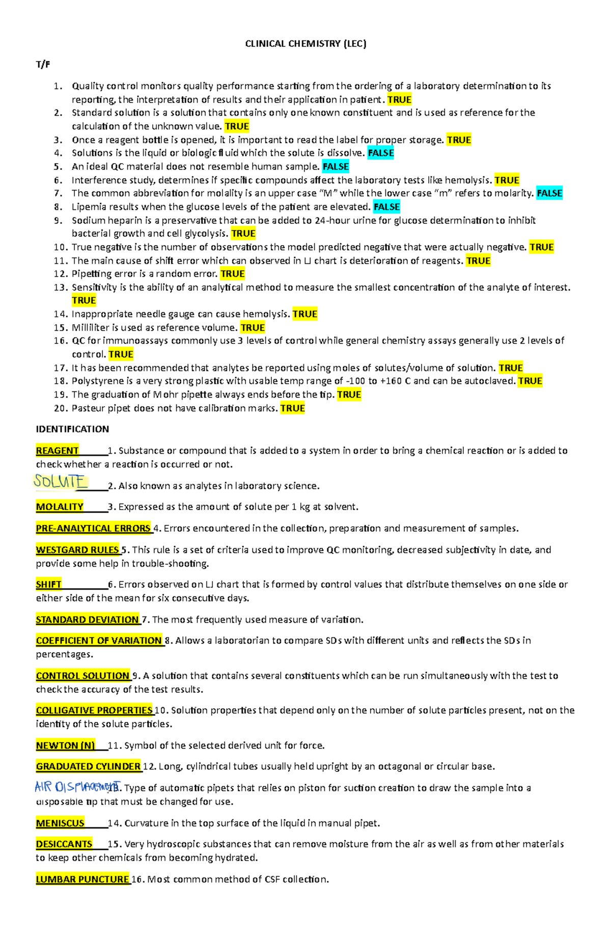 Finals Cclec - Lecture Notes for Clinical Chemistry 1 - CLINICAL ...