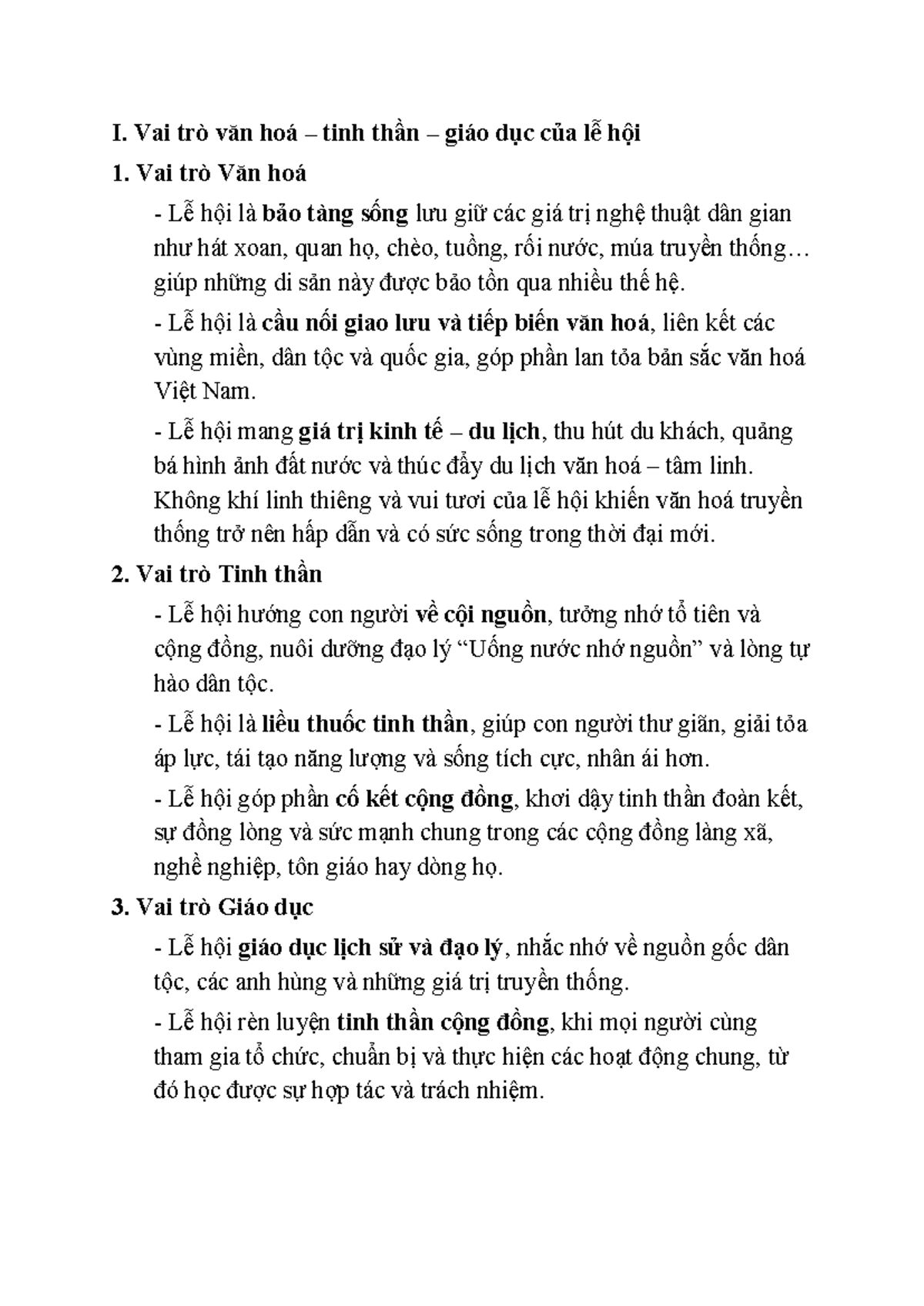 Vai trò văn hoá và giáo dục của lễ hội trong đời sống xã hội - Studocu