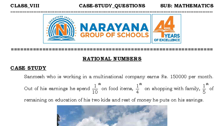 MATHEMATICS CASE STUDY QUESTIONS FOR CBSE CLASS VIII - Studocu