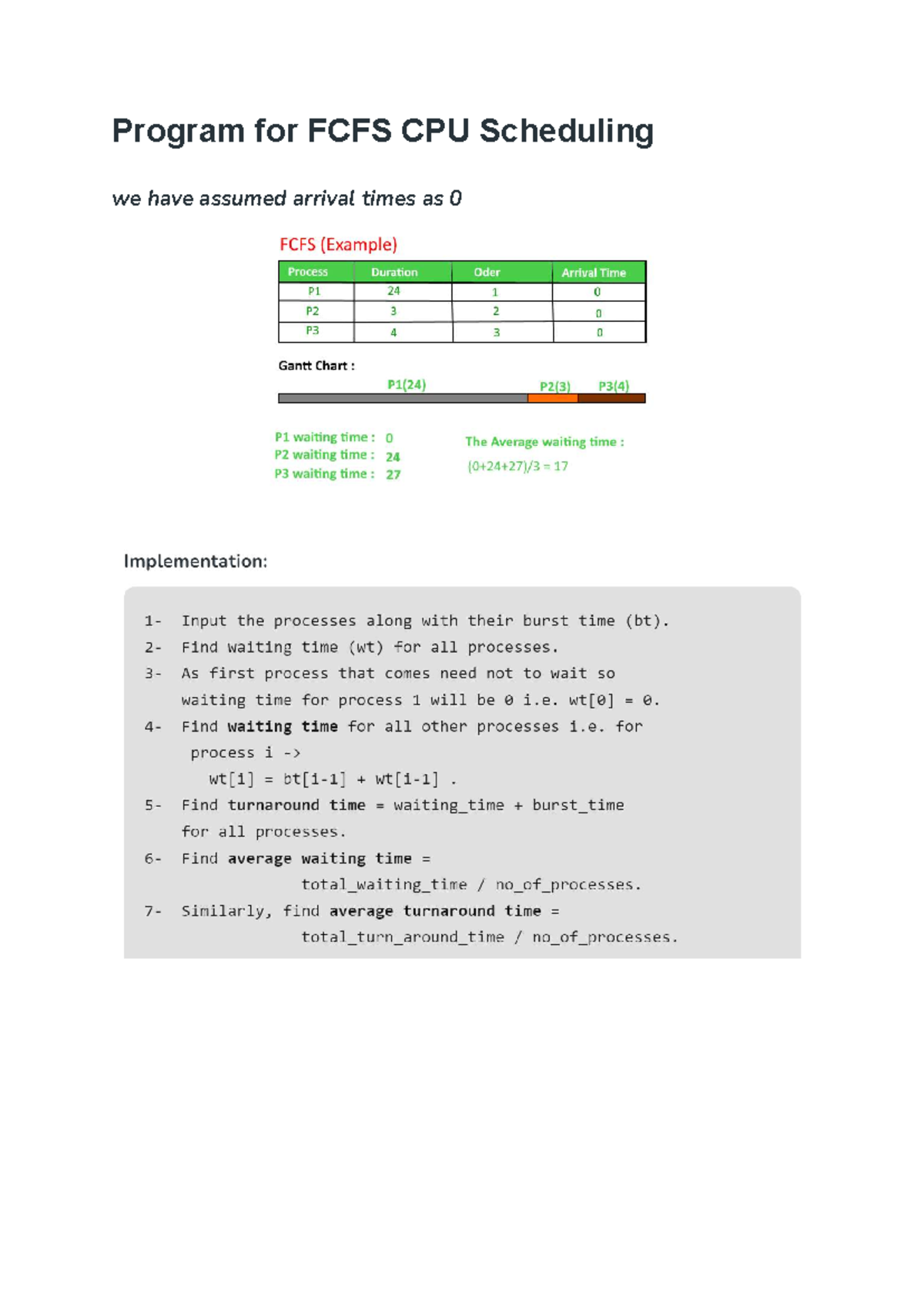 Program for FCFS CPU Scheduling - Studocu